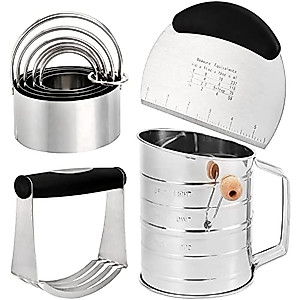 Tosnail Pastry Cutter, Dough Blender, 3 Cup Flour Sifter and Biscuit Cutter, 8 Pieces Stainless Steel Professional Dough Tools for Baking Cookies and Donuts