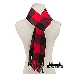 BETTERLINE Buffalo Red and Black Plaid Flannel Scarf for Women & Men - Soft Warm Winter Scarf – 67” x 13” Inches