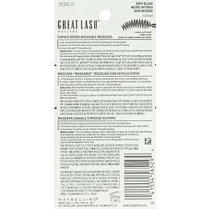 Maybelline New York Makeup Great Lash Curved Brush Washable Mascara, Very Black Mascara, 0.43 fl oz