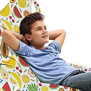 Lunarable Tropical Lounger Chair Bag, Colorful Cartoon Fruits Papaya Banana and Pineapple Ornamental Exotic Food Design, High Capacity Storage with Handle Container, Lounger Size, Multicolor