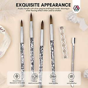 Saviland 4PCS Acrylic Nail Brush Set - Size 6/10/12/14 Acrylic Nail Brushes for Acrylic Application, Professional Acrylic Brushes for Nails Set with Nail Brush Holder & Cuticle Pusher for Manicure DIY