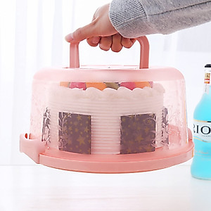 Cabilock Cake Stand Round Cake Carrier with Handle Dome Lids Dessert Carrier Handy Cupcake Holder Tray Clear Plastic Cake Pie Container Cake Box Serving Tray (Pink) Cake Holder