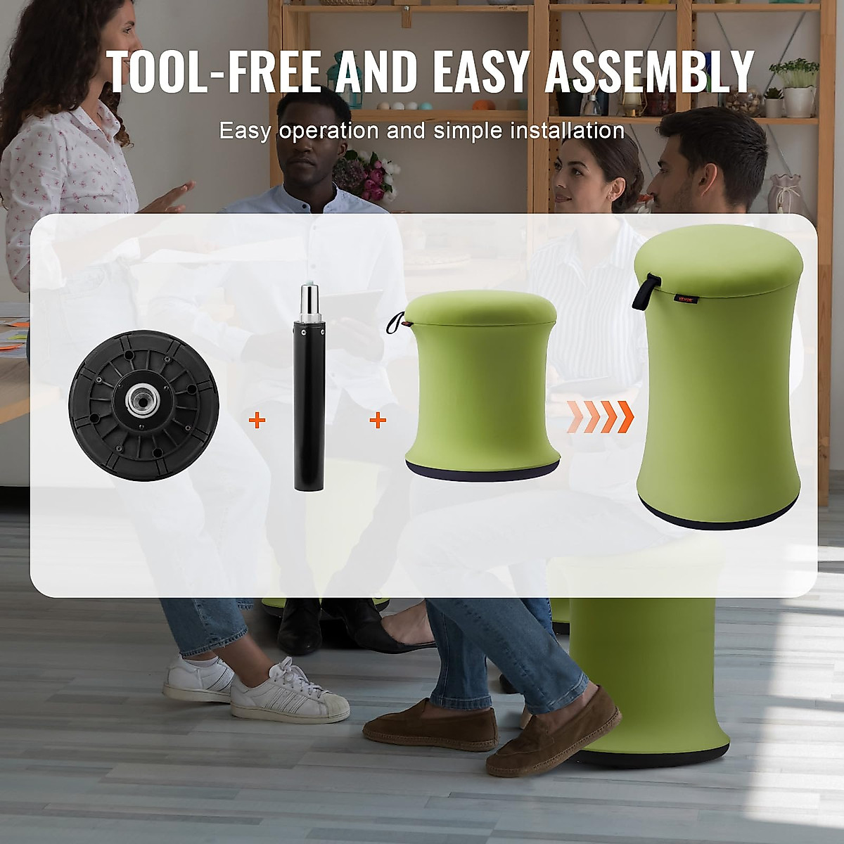 VEVOR Wobble Chair, Height-Adjustable (19.3-25") Wobble Chair with Fabric Cover, Flexible Seating Wobble Stool Made of Iron & Sponge, Ideal for School, Office & Home, 20° Tilt Angle, Age 12-18, Green