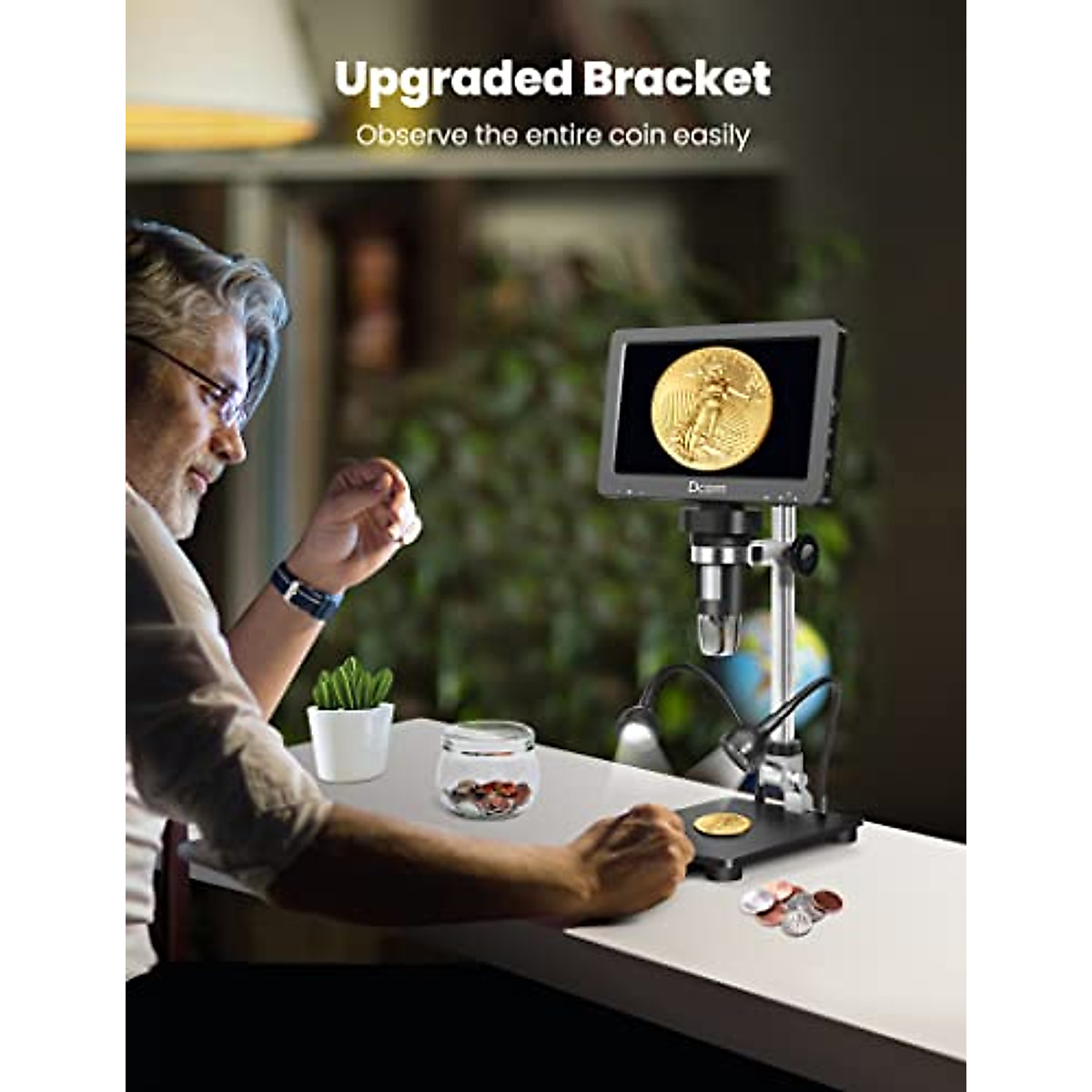 HDMI LCD Digital Microscope with IPS Screen, Dcorn 7" Coin Microscope for Coin Collection Supplies, View Entire Coin,16MP Soldering Microscope with Lights for Adults, 32GB Card Included