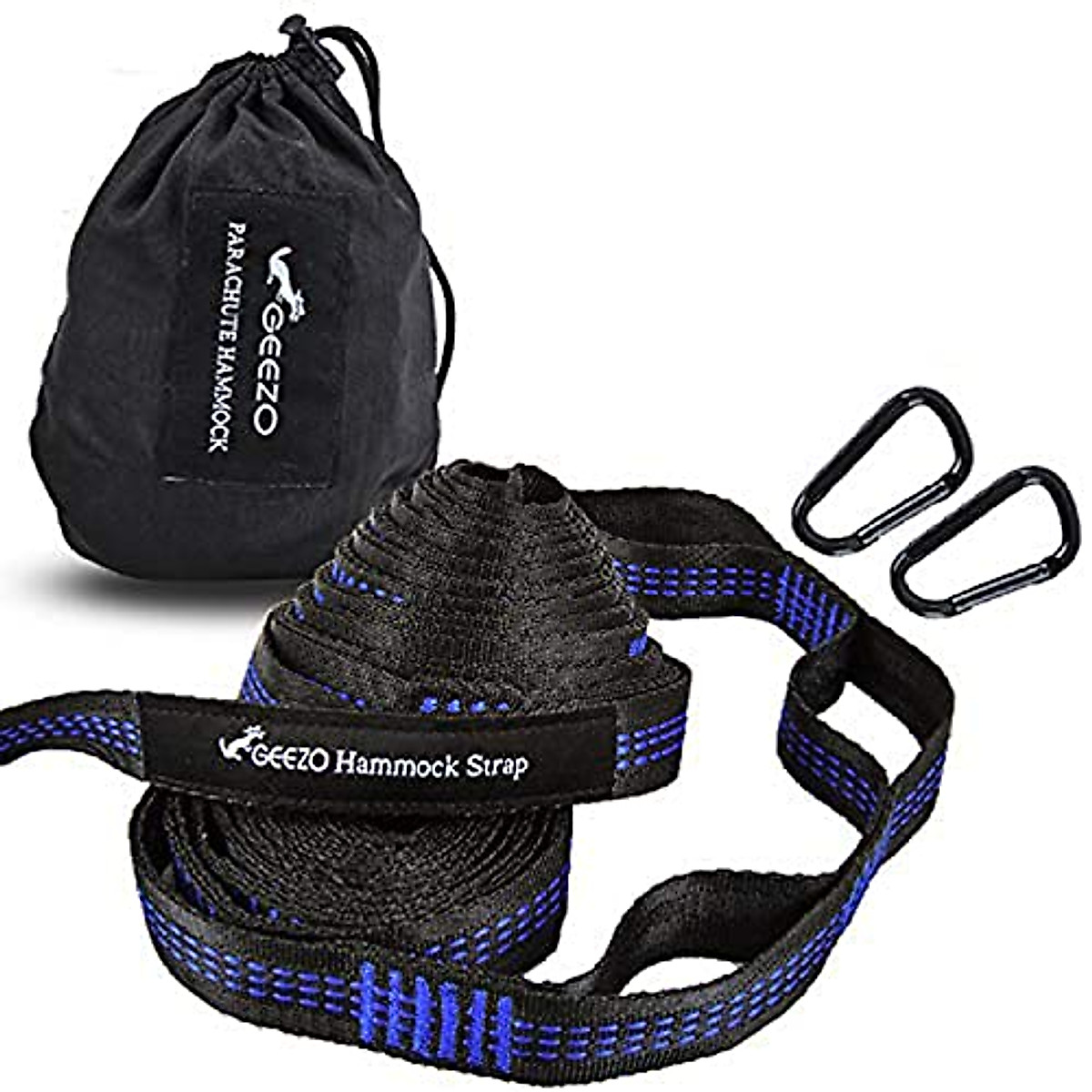 GEEZO Hammock Straps, 40 Loops Combined with Two Extra Long 10ft XL Hammock Straps Heavy Duty Triple Stitched Non-Stretch Polyester Hammock Tree Straps (Holds up to 500Lbs) (Blue)