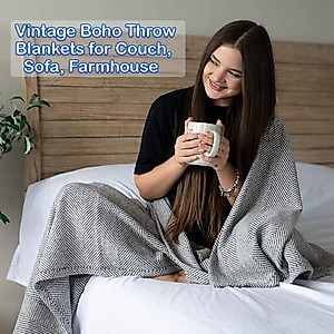 CURATED & COZY Herringbone Wool Throw Blanket, Ultra Soft Wool Throw Blanket for Couch, Sofa & Bed, Made with 100% Inner Mongolian Wool, Herringbone Pattern - 53" X 69" (Grey)