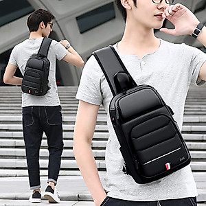 ZUK Sling Backpack for Men Waterproof Shoulder Crossbody Bag Chest Bag with USB Charging Port Small Sling Bag Fits 9.7 Inch Ipad