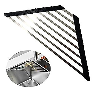 Ahyuan Corner Sink Dish Drainer Over The Sink Dish Drying Rack Corner Dish Rack SUS304 Cubic Stainless Still Kitchen Sponge Holder Corner Sink Sponge Caddy Dish Rack (Black)