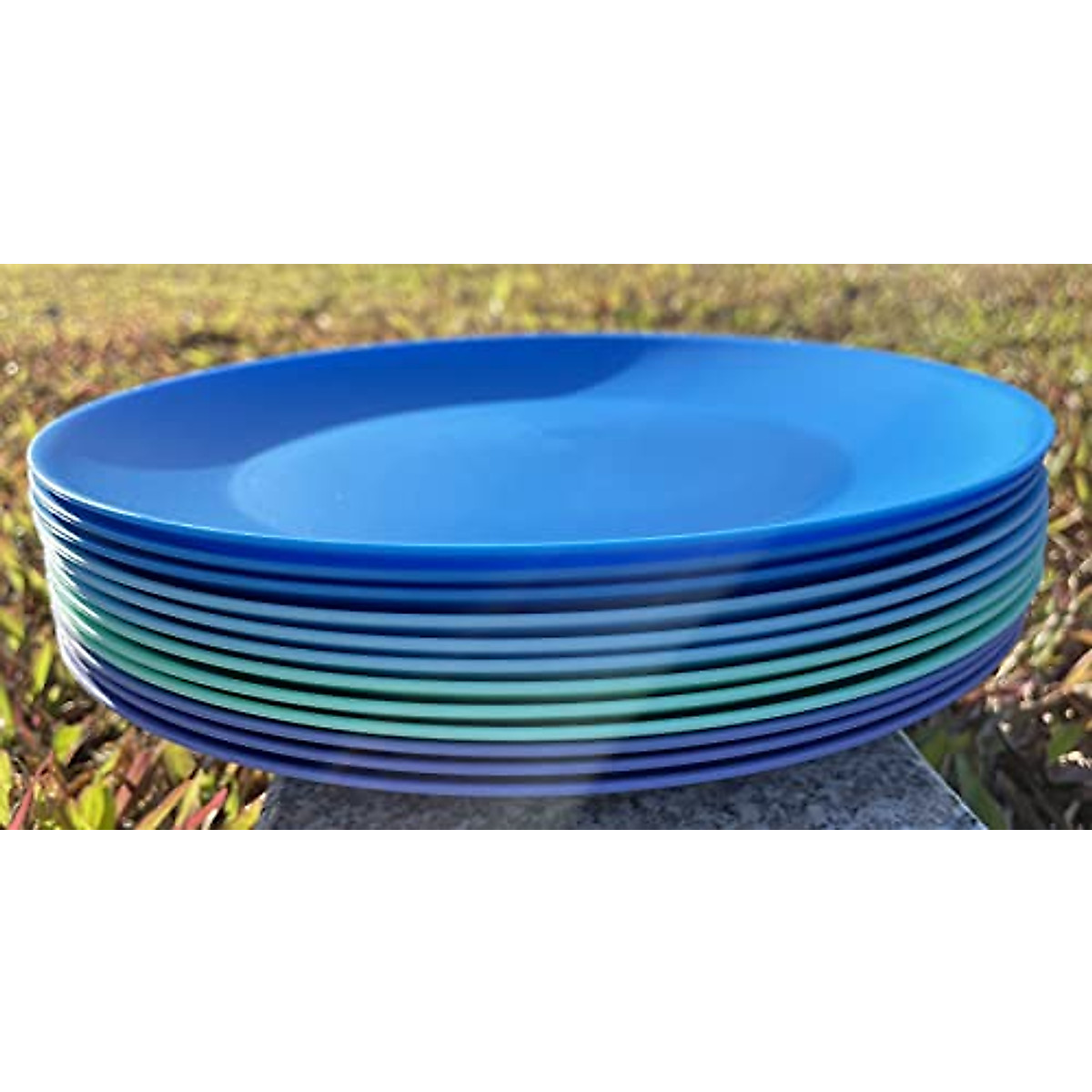 WEXINHAO Plastic Plates Reusable - 10 inch Unbreakable Dinner Plates set of 12 - BPA Free Dishwasher Safe Microwave Plates - Everyday Large Plates for Kids Kitchen Salad Party Outdoor