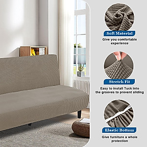 FIGOOO Armless Futon Cover Stretch Armless Sofa Slipcover Spandex Elastic Universal Armless Sofa Bed Cover Furniture Protector Without Armrests Armless Loveseat Slipcover for Dog Cat,Khaki