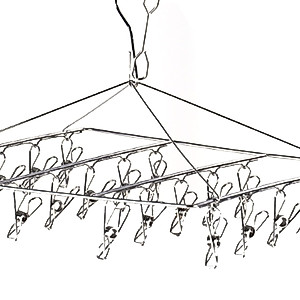 PerGar Clothes Drying Hanger, Multi Durable Sock Dryer Rack Windproof, Stainless Steel Clip Laundry Drip Hanging Rack for Underwear Socks Hat Bras(No Loop Square)