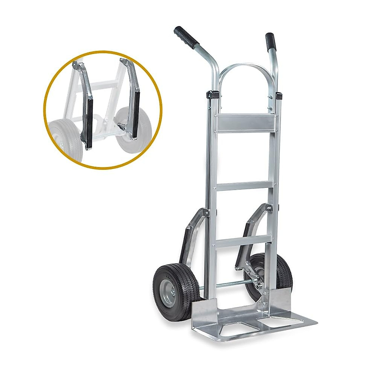 Mytee Products 600 lbs Dual Handle Aluminum Hand Truck Heavy Duty Dolly with 10" Solid Caster Wheels - Large Hand Truck with Skid Bars - 52.3" x 17.5" with 19.3" x 7.5" Nose Plate