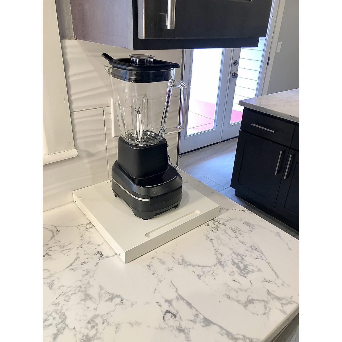 Kitchen Wooden Countertop Caddy Slider Tray | Solid Wood Tray and Frame | Smooth Rolling Wheels | 13" X 13" | Useful for Coffee Maker/Stand Mixer/Blender (Swiss Coffee White)