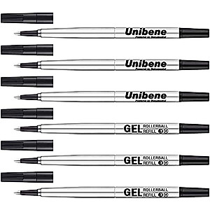 Unibene Parker Compatible Rollerball Refill 6 Pack, 0.7mm Medium Point - Black, Smooth Writing Replaceable German Gel Ink Pen Refills for IM Sonnet Urban Pens