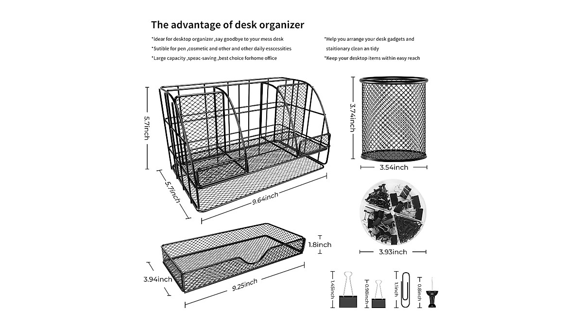 Desk Organizer with 6 Compartments + Drawer | Office & Home Storage