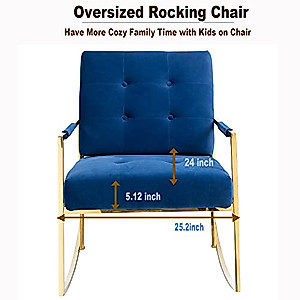 LuxyHoom Nursing Chair, Upholstered Velvet Nursery Chair, Modern Oversized Rocking Chair with Metal Golden Legs, Glider Chair for Nursery, Living Room, Bedroom, Office, Salon (Navy)