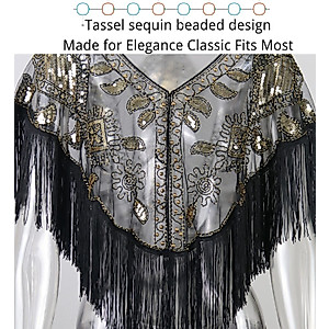 Rlosjin 𝟏𝟗𝟐𝟎𝐬 𝐒𝐡𝐚𝐰𝐥 𝐟𝐨𝐫 𝐖𝐨𝐦𝐞𝐧, Sequin Beaded Bridal Shawl, Dab Dinner Shawl, Prom Shawl, Dinner Scarf, 𝐃𝐫𝐞𝐬𝐬 𝐏𝐚𝐫𝐭𝐲 𝐒𝐡𝐚𝐰𝐥- Black Gold