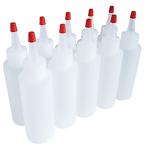 kelkaa 4oz HDPE Durable Plastic Squeeze Bottles with Yorker Red Cap Natural Clear Bottles for Food, Crafts, Any DIY Liquid Products, Multi Purpose Refillable Bottles (Pack of 10)