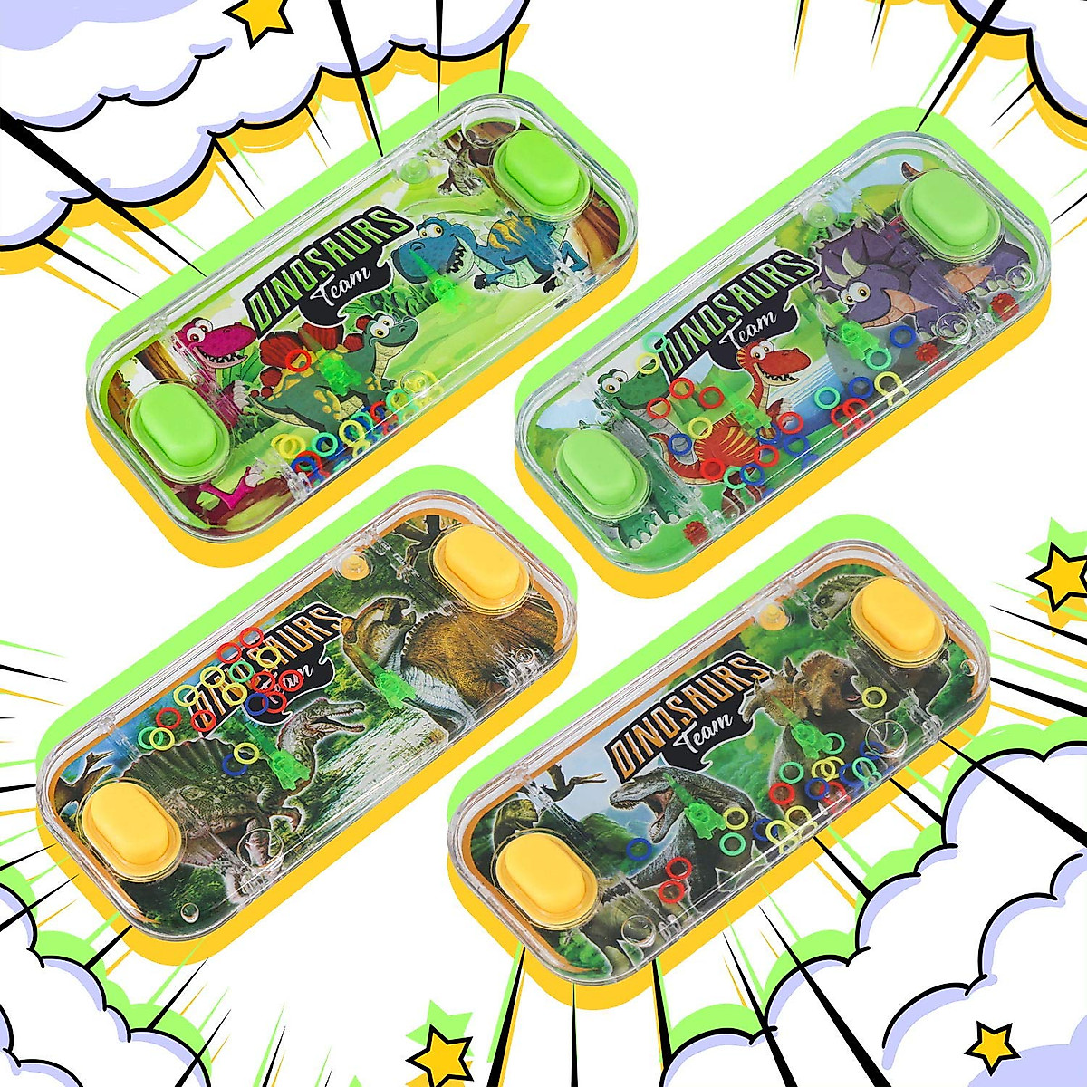 SevenQ Handheld Water Games, 4 Packs Dinosaur Theme Water Toss Ring Game Aqua Toy Water Ring Game for Kids Stocking Stuffers