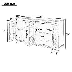 RUNNA Acacia Wood Sideboard Buffet Cabinet with Adjustable Height Shelves, 4 Doors, Metal Handles, Modern Storage Cabinet Entryway Cabinet Console Table for Living Room Bedroom
