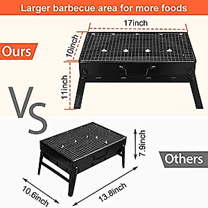 Portable Charcoal Grill, TeqHome 17x10x11 Inch Foldable Mini Barbecue Grill, LightWeight Small BBQ Grill for Outdoor Backyard Camping Picnic Beach Cooking