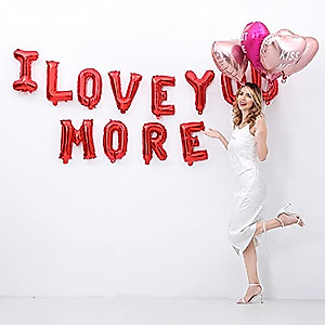 16 Inch I LOVE YOU Alphabet Letters Foil Balloons Set for Valentines Day,Propose Marriage,Wedding Party,Anniversary Backdrop Party Supplies for her,girlfriend (I Love You More(Red))