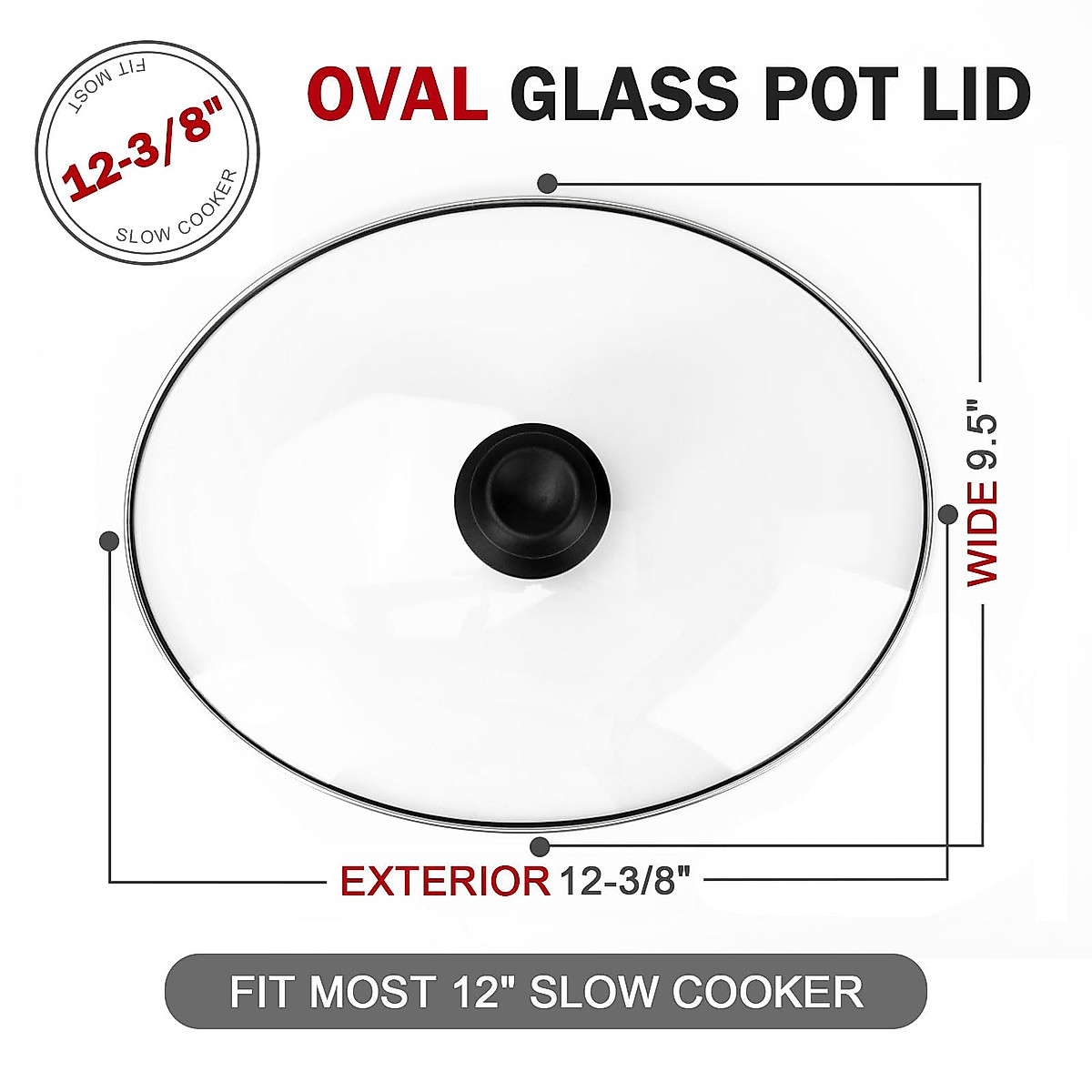 Oval Glass Lid 6 Quart Fit for Hamilton Beach 6qt Slow Cooker 33665G, Crock Pot Replacement lid, Slow Cooker Crock pot Lid Replacement Part, 1 Pack