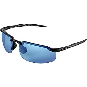 Bullhead Safety Swordfish Polarized Safety Glasses, ANSI Z87+, Blue Light Glasses with UV Light Protection and Anti-Scratch Coating, Ballistic Rated, Blue Mirror Lenses, Matte Black Frame