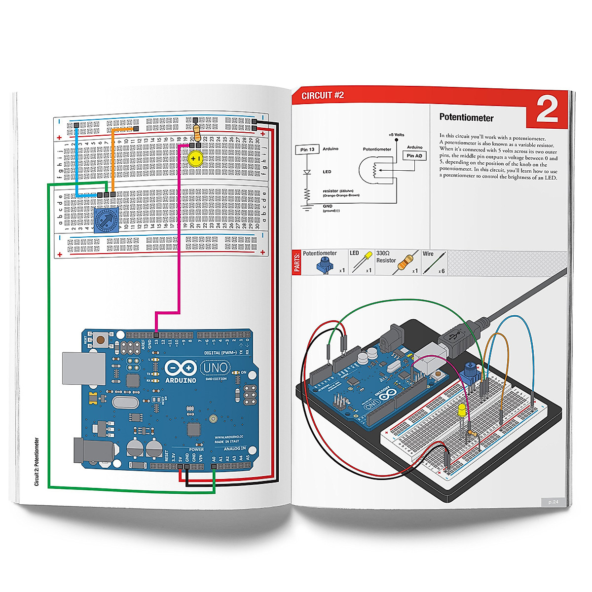 Vilros Arduino Uno Starter Kit - Includes Arduino Uno R3 Board, 190+ Electronics Components, Breadboard, Jumper Wires, DC Motor, Servo, Relay, Full-Color 72 Page Manual [190+ Pieces]