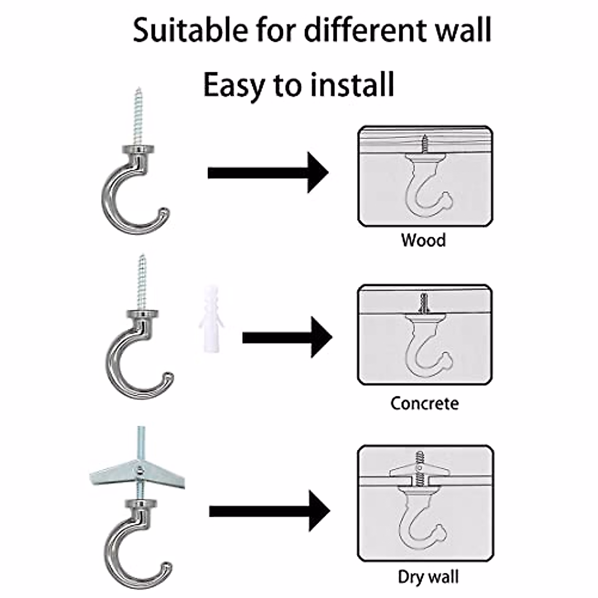 OBSTKUCHEN Large Swag Ceiling Hooks Heavy Duty Swag Hook with Hardware for Hanging Plants Ceiling Installation Cavity Wall Fixing (2 Sets, Silver)