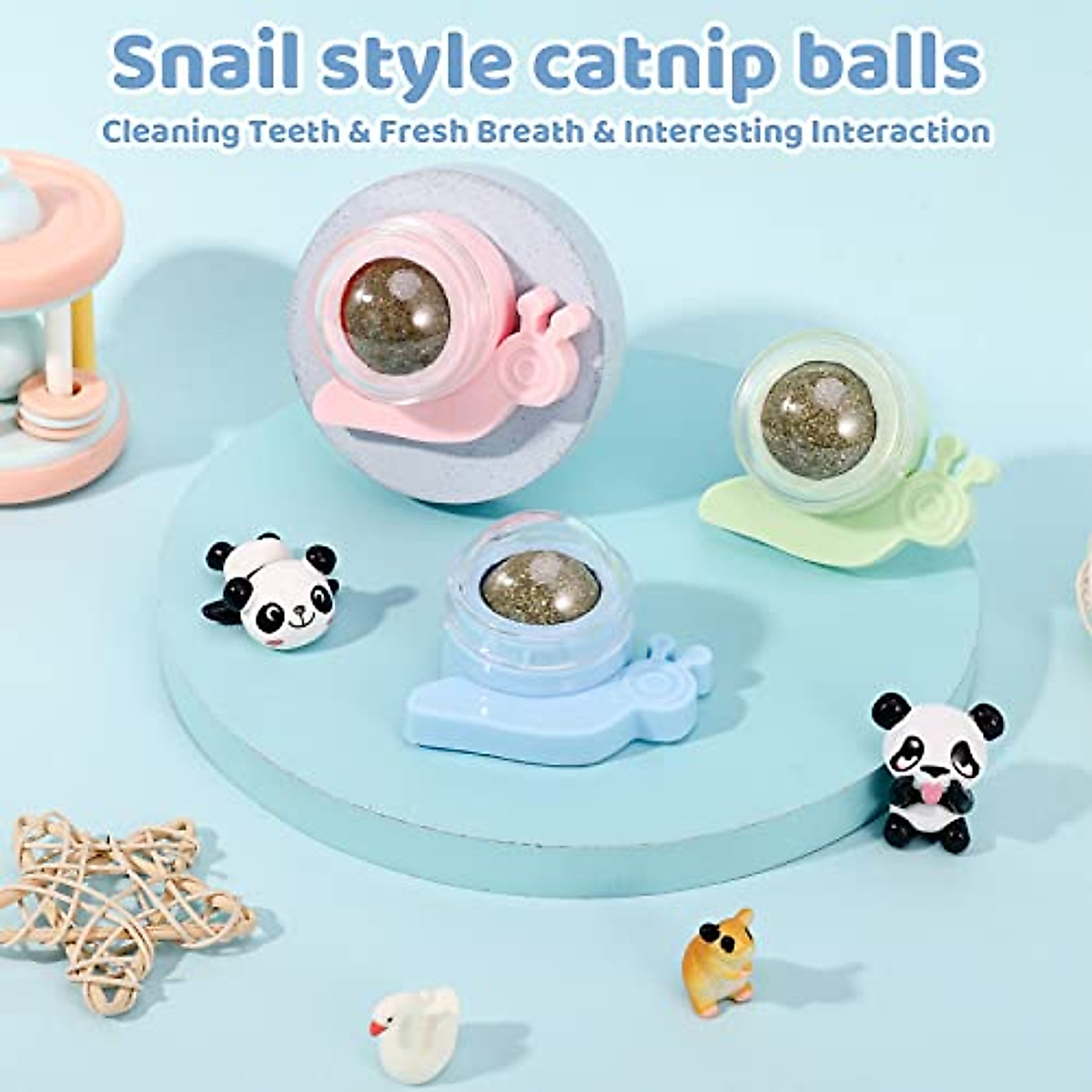 Catnip Balls for Cats Wall, 3 Pack Catnip Toys, Teeth Cleaning Cat Toy, Rotatable Edible Catnip Balls for Cats Wall, Self-Adhesive Cat Toys, Safe Healthy Kitten Chew Toys, Cat Wall Treats