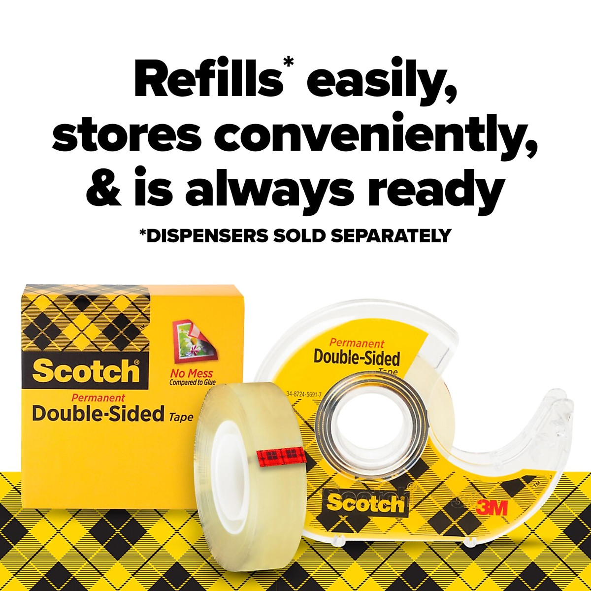 Scotch Double Sided Tape, 1/2 in x 500 in, Permanent, 2 Boxes/Pack (665-2)