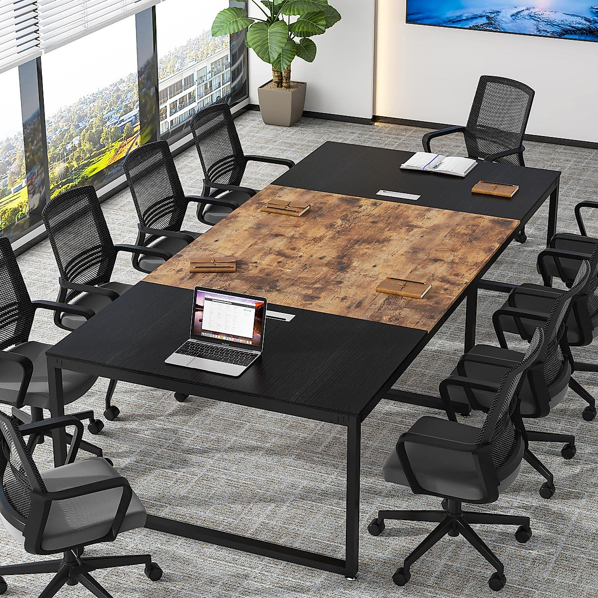 Tribesigns 8FT Conference Table, Large Rectangle Shaped Meeting Table with Grommet, Modern Seminar Boardroom Table for Office Conference Room, 94.49" L x 47.24" W x 29.52" H