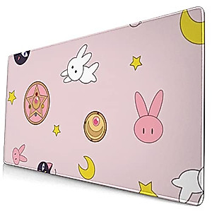 Pink Moon Rectangle Anime Non Slip Rubber Mousepad Mouse Pads/Mouse Mats Case Cover with Designs for Office Home Woman Man 30x15.7 Inch(75x40 cm)
