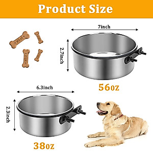 Vayugo Dog Crate Bowls, 2 Pack Stainless Steel Kennel Water Food Bowls with Clamp, Anti-Spill Hanging Pet Metal Bowls for Small Medium Large Dogs Use in Cage Kennel Crate