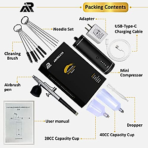 Cordless Airbrush Kit Upgraded Rechargeable Airbrush Compressor 30 PSI for Art Painting, Cake Airbrush Decorating, Crafts, Model Painting, Air Brush Painting, Nail Airbrush Machine