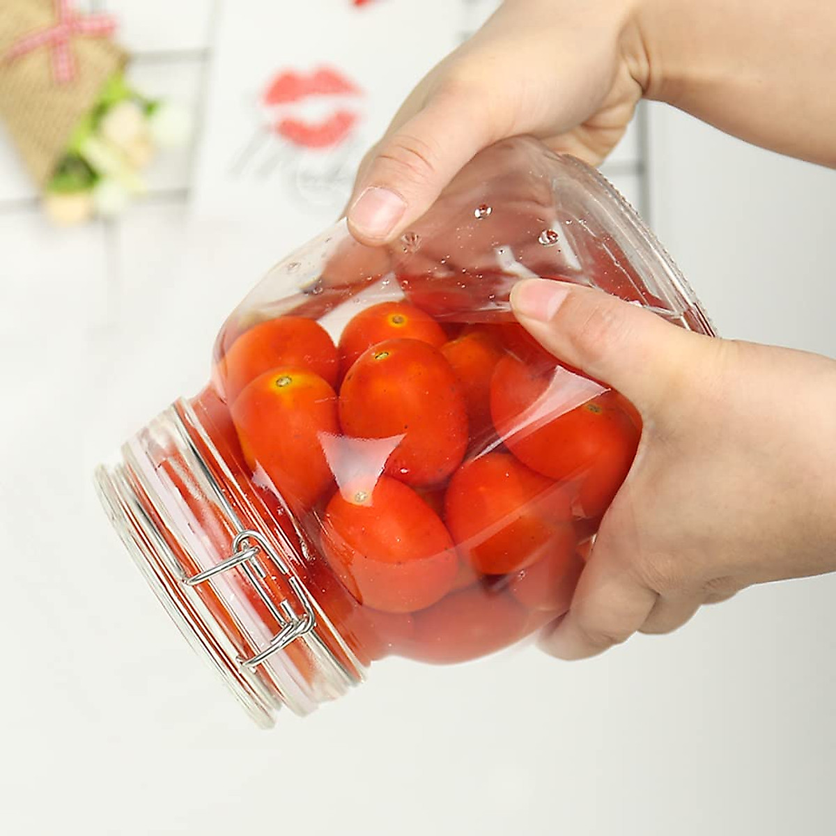 ZALSSKE 34oz Glass Food Storage Jars with Airtight Clamp Lids,Set of 4 Airtight Glass Canister Square- Clear Storage Container for Kitchen Container Storing Sugar, Flour, Cereal,Coffee,Spice…