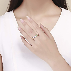 Qings 925 Sterling Silver Endless Love Heart Ring Rainbow Heart Color Heart to Heart Exquisite Fashion Ring as a Gift for Girlfriend