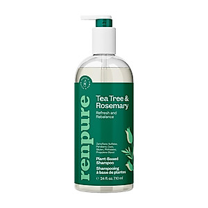 Renpure Plant Based Tea Tree and Rosemary Refresh and Rebalance Shampoo - Soothes Dry Scalp - Delivers Moisture and Shine - Rids Hair of Grime - Dye Free - Recyclable, Pump Bottle Design - 24 fl oz