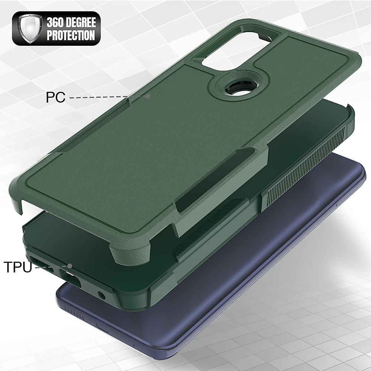 Jeylly for Moto G Pure Case, Moto G Play 2023 Case Dual Layer Hard PC Soft TPU Bumper Shockproof Anti Scratch Slim Thin Durable Protective Phone Cover for Moto G Pure 2021, Green