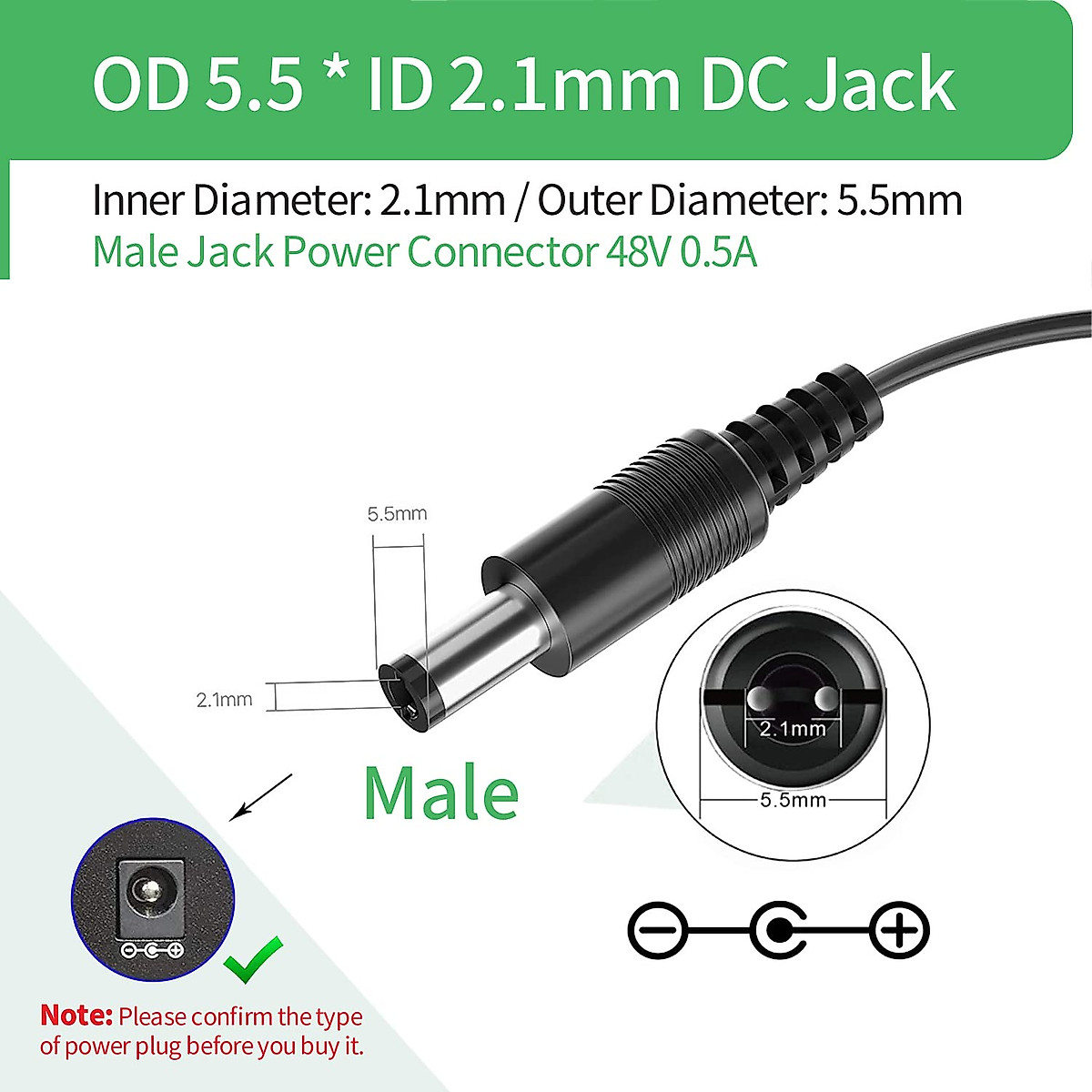 Security-01 DC 48V 0.5A Power Supply Adapter 5.5mm x 2.1mm, UL Listed,2-Pack