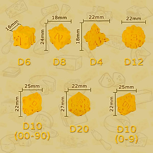 DND Cheese Dice 3D Printed 7PCS Polyhedral Food Themed Dice Set Great for Dungeons and Dragons, Pathfinder, Tabletop RPG, MTG Game
