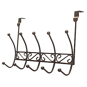 Home Basics Over The Door Hanger Hook, Heavy Duty Organizer Hooks Hanger, 6 Hooks Rack for Heavy Coat, Big Bags, Towel, Robe, Bronze