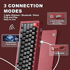 YUNZII AL71 75% Mechanical Keyboard,Full Aluminum CNC,Hot Swappable Gasket,2.4GHz Wireless BT5.0/USB-C Wired,NKRO Programmable RGB Backlight Creamy Typing for Win/Mac(Red,Crystal White Switch)