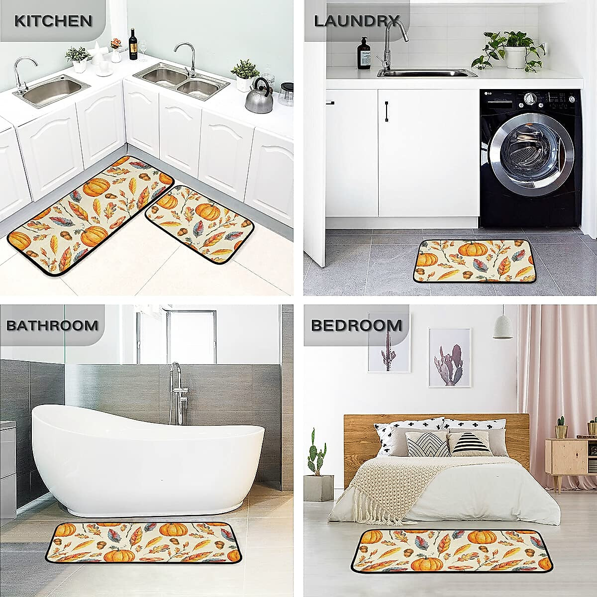 Emelivor Pumpkins Kitchen Rugs and Mats Set 2 Piece Non Slip Washable Runner Rug Set of 2 for Kitchen Floor Home Sink Ladunry Office