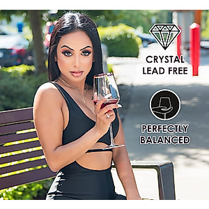 Phnx Phyr Hand Blown Crystal Rose Gold Wine Glasses set 2 - Stem wine glass set - Long Stem wine glasses - Red wine glasses set of 2 - Large white wine glass - Stemmed wine glasses - Gift packaging