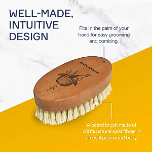 Seven Potions Vegan Beard Brush for Men — 100% Sisal Plant Fibre & Pear Wood — Firm Bristles to Gently Tame/Soften/Exfoliate – 100% Natural, Non-Synthetic