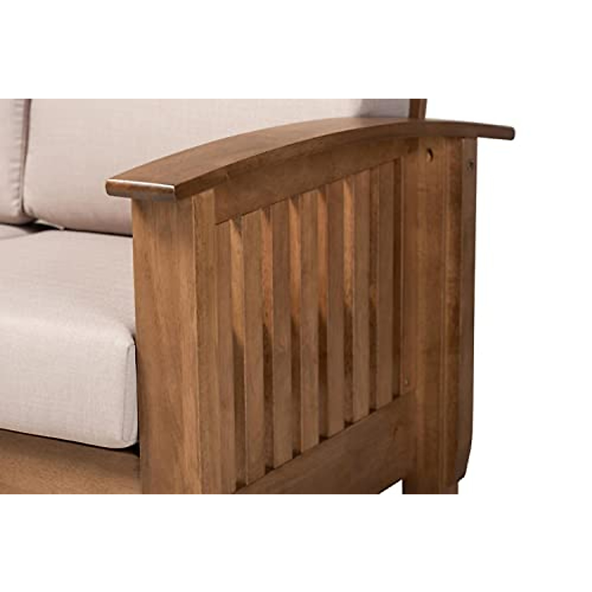 Baxton Studio Charlotte Modern Classic Mission Style Taupe Fabric Upholstered Walnut Brown Finished Wood 3-Seater Sofa