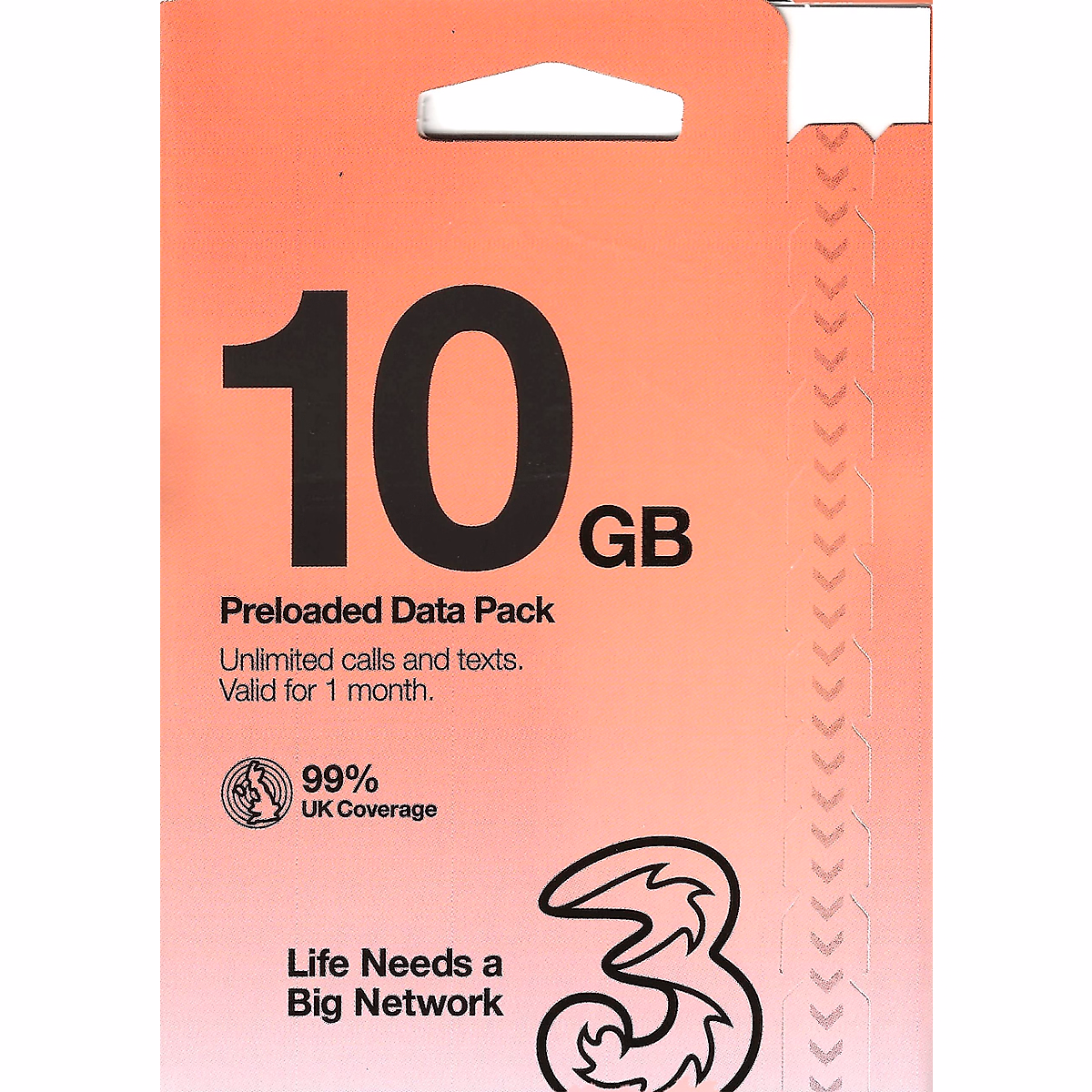 New PrePaid Europe (UK Three) SIM Card 10GB Data Unlimited Minutes/Texts for 30 Days with Free Roaming/USE in 71 Destinations Including Europe, South America and Australia (10GB)