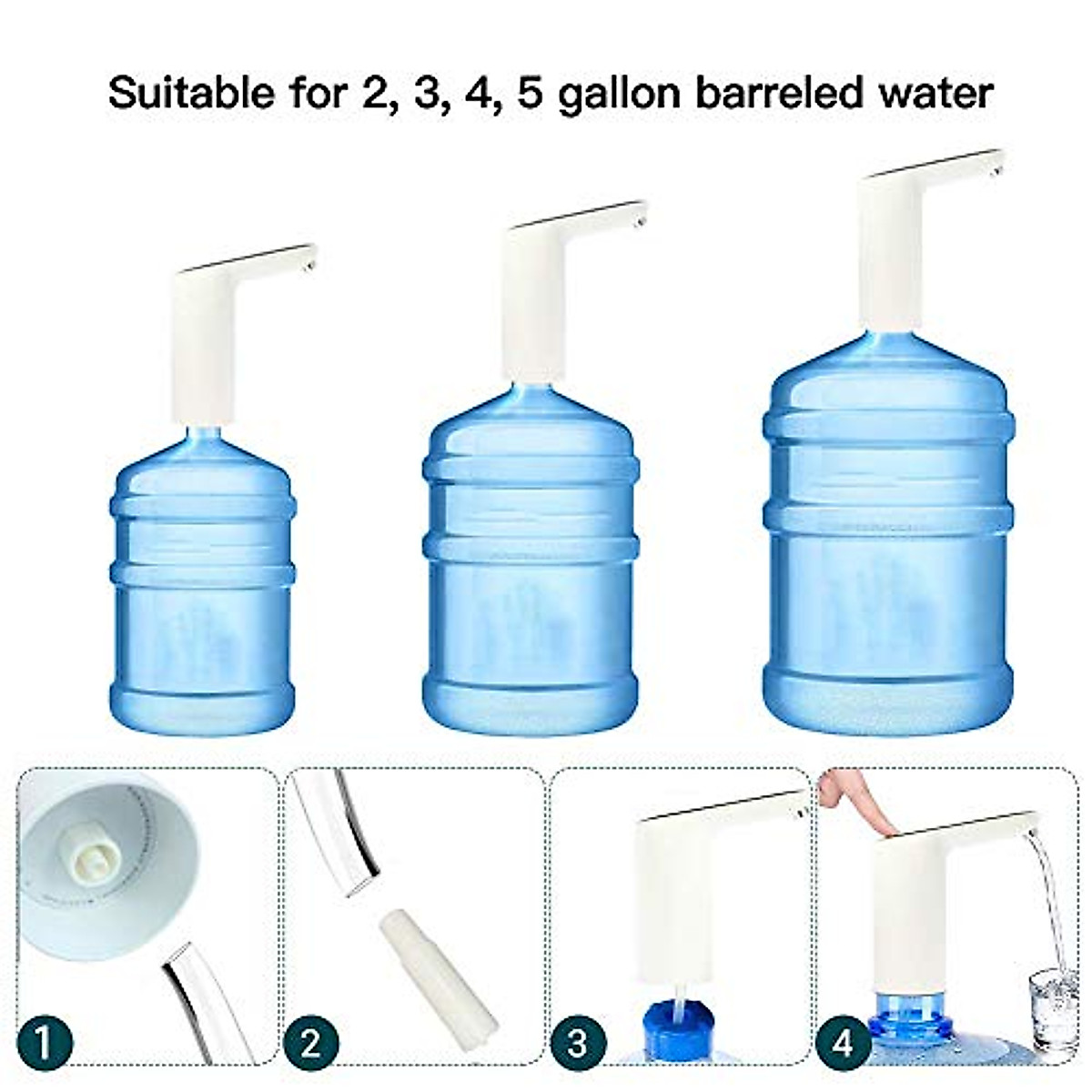 Water Bottle Pump, Toproad USB Charging Universal Electric Water Dispenser, Upgrade Touch Button Automatic Drinking Water Jug Pump for 2-5 Gallon Bottle